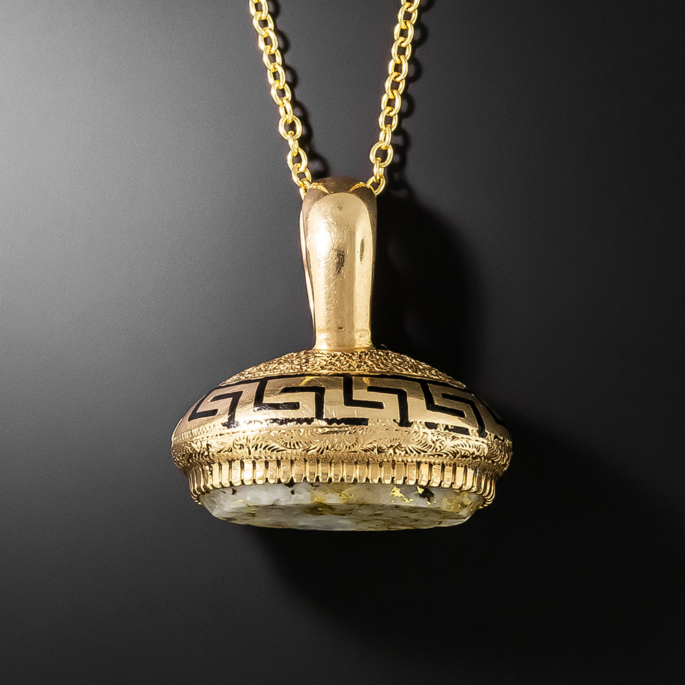 Victorian Gold-in-Quartz and Enamel Fob/Pendant