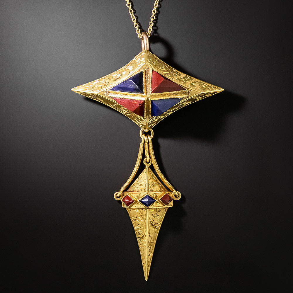 Victorian Jasper and Lapis Dangle Pin/Pendant