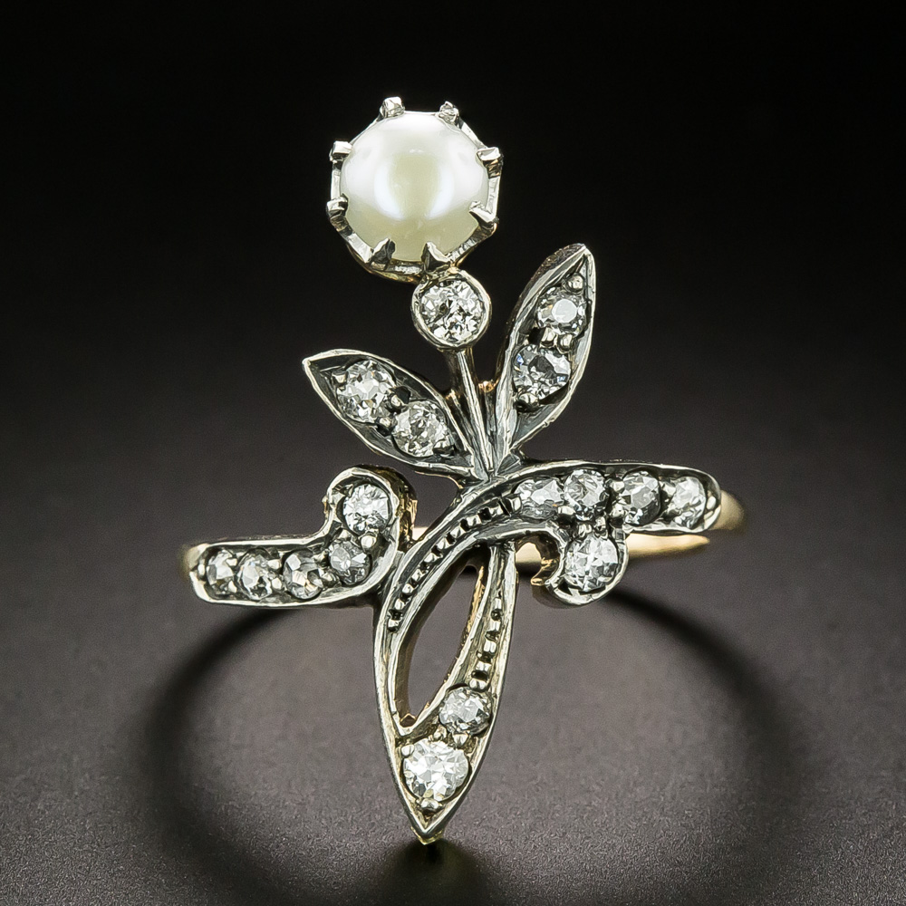Victorian Natural Pearl And Diamond Flower Ring