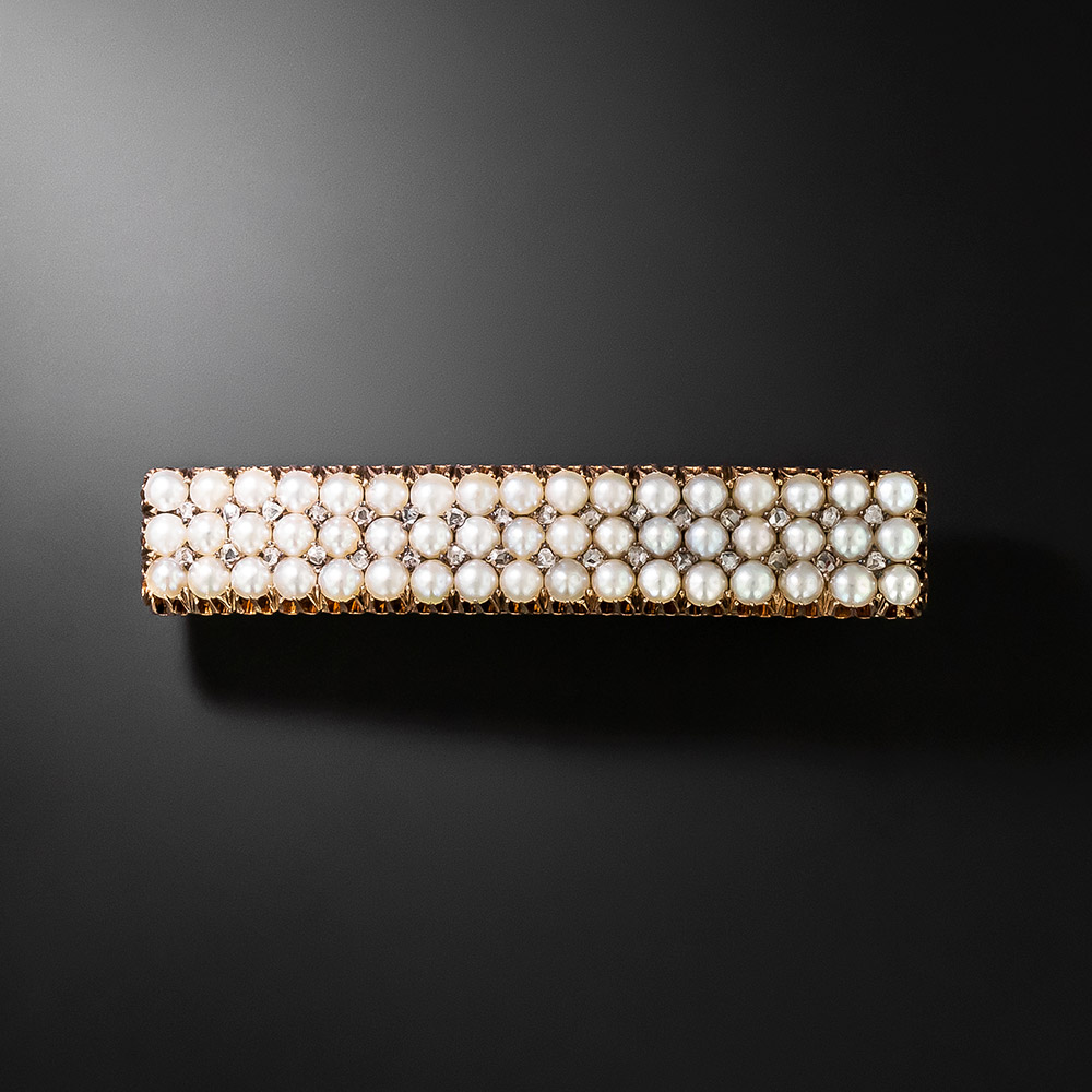 Victorian Natural Pearl and Rose-Cut Diamond Barrette
