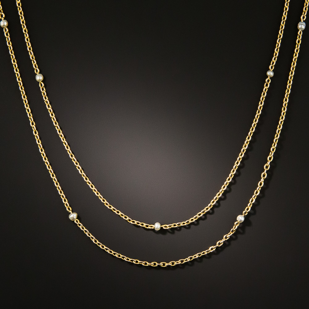Victorian Natural Seed Pearl Station Chain