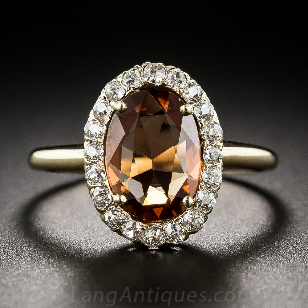 Victorian Orange Zircon and Diamond Halo Ring