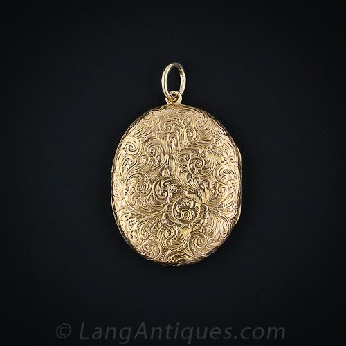 Victorian Oval Engraved Gold Locket