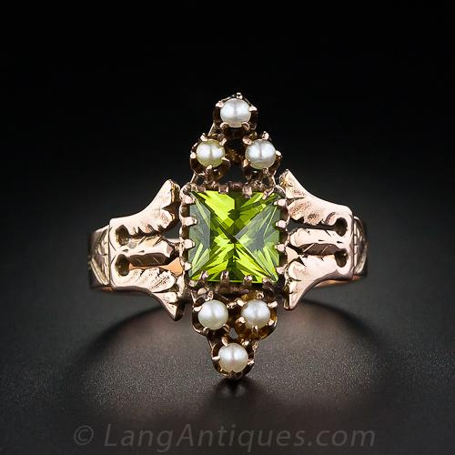 Victorian Peridot and Pearl Ring