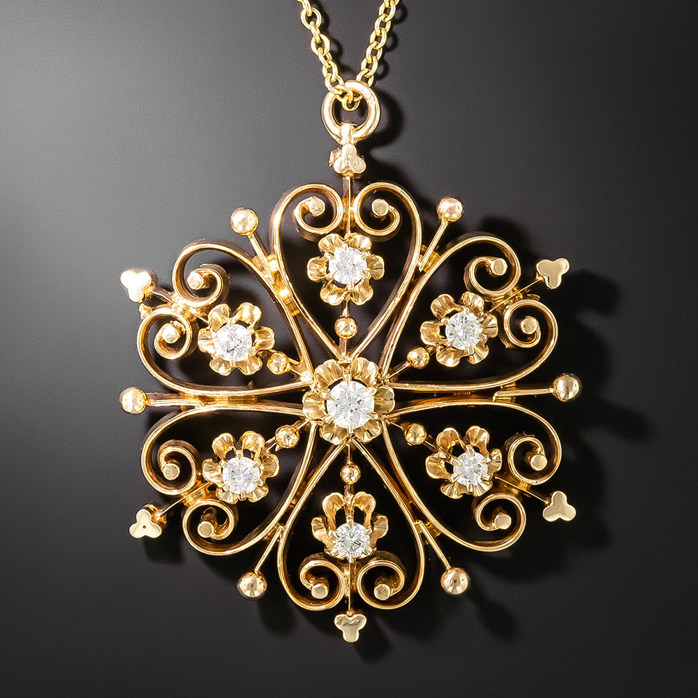 Victorian Revival Diamond Scroll Pendant