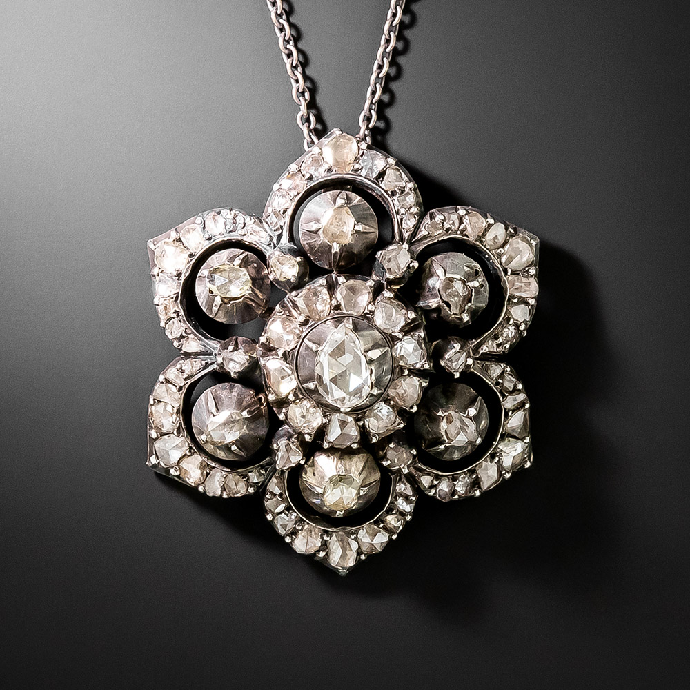 Victorian Rose-Cut Diamond Flower Necklace
