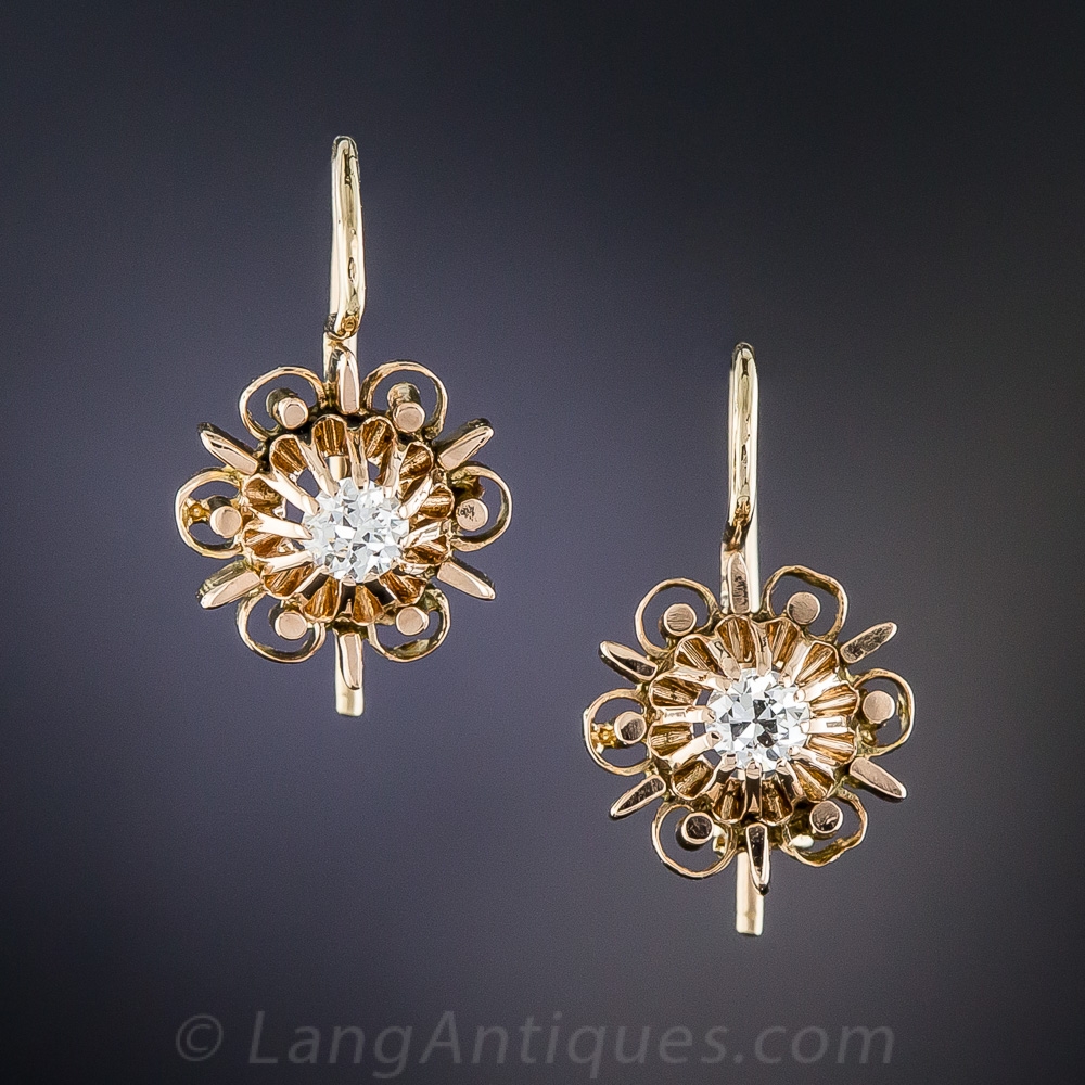 Victorian Rose Gold Diamond Earrings