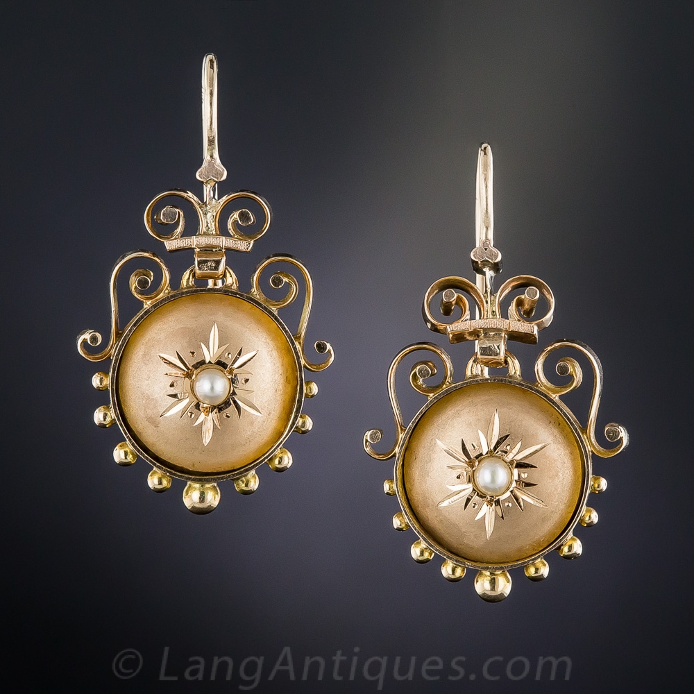 Victorian Rose Gold Seed Pearl Circlet Earrings