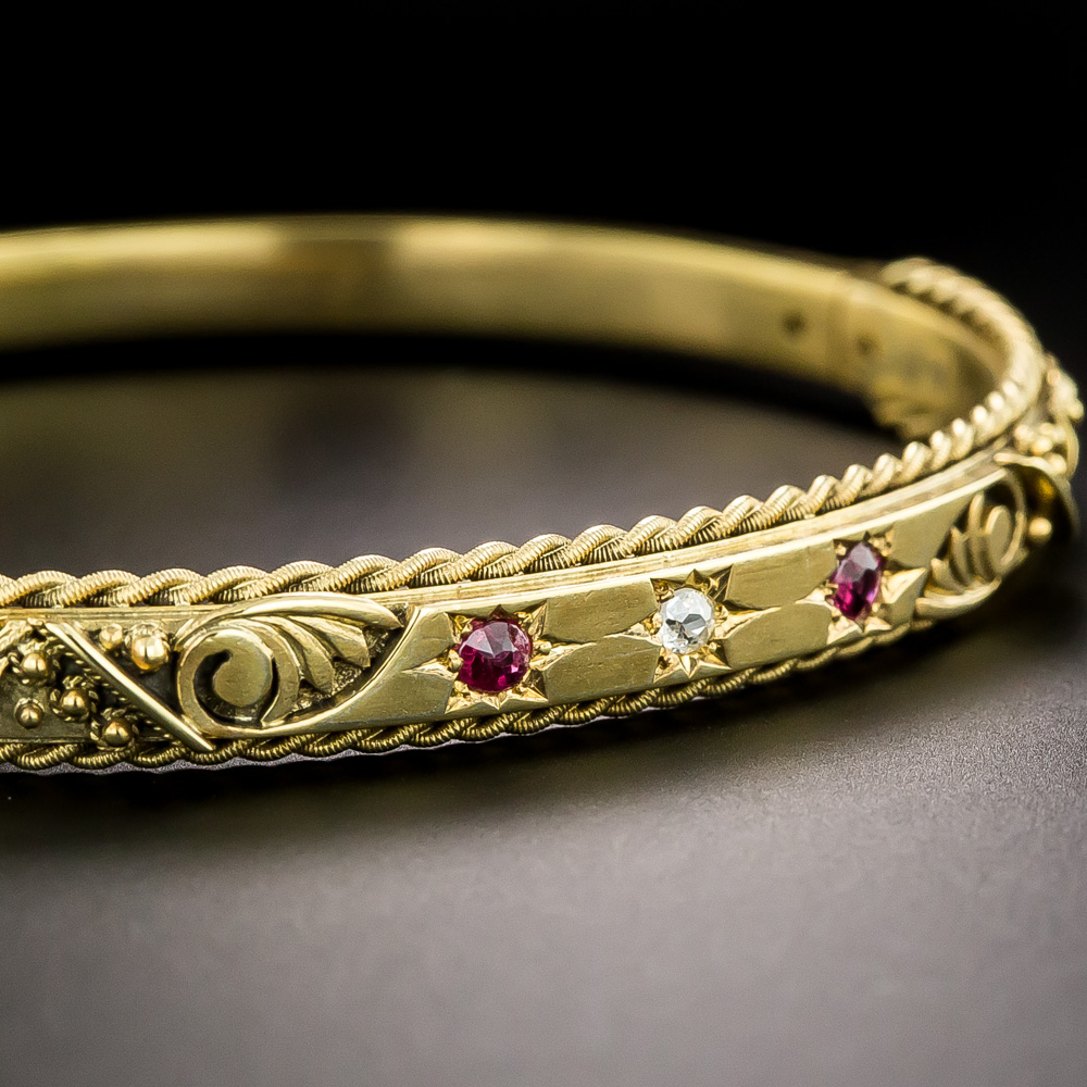 Victorian Ruby and Diamond Bangle Bracelet, English