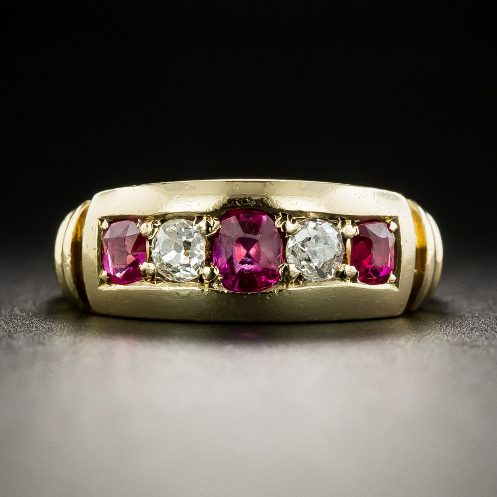Victorian Ruby and Diamond Five Stone Ring