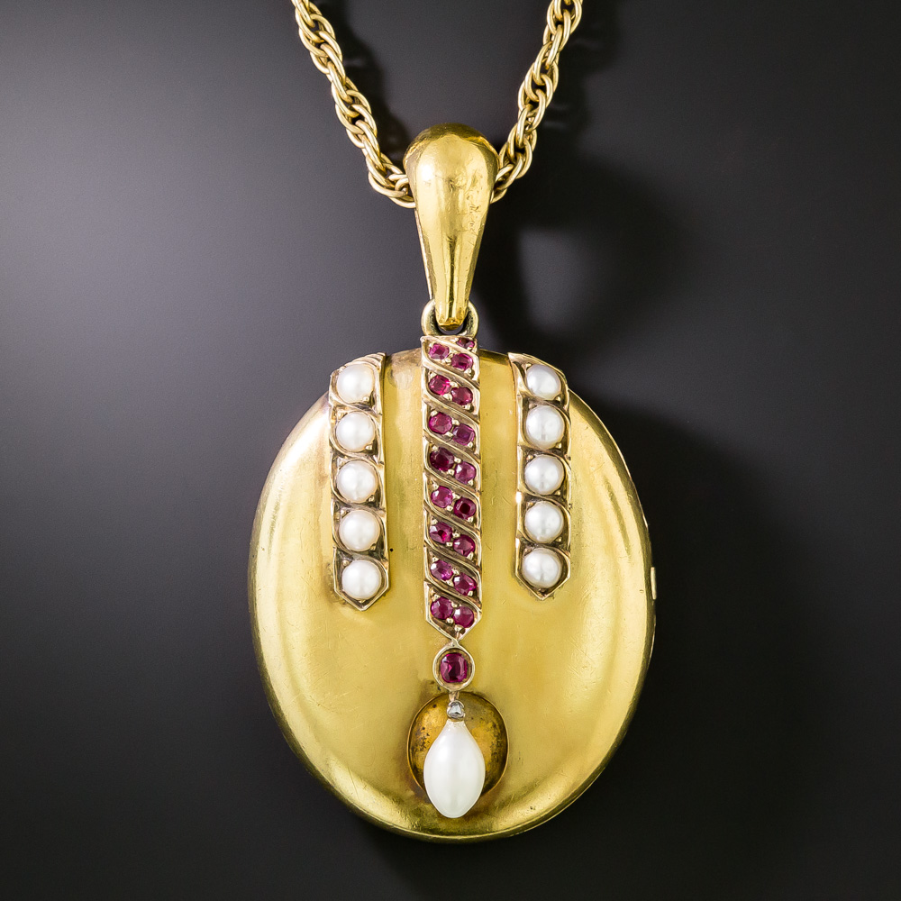 Victorian Ruby and Pearl Locket, Circa 1874
