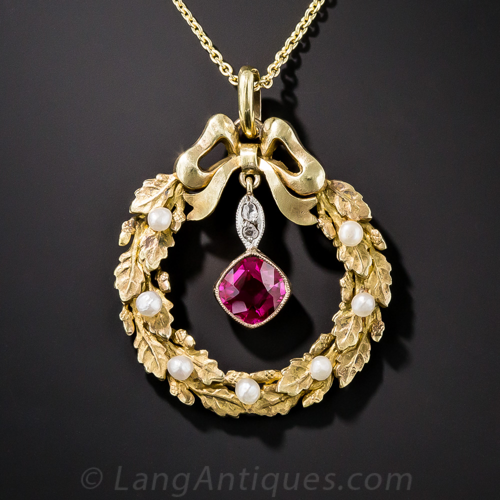 Victorian Ruby Wreath Pin