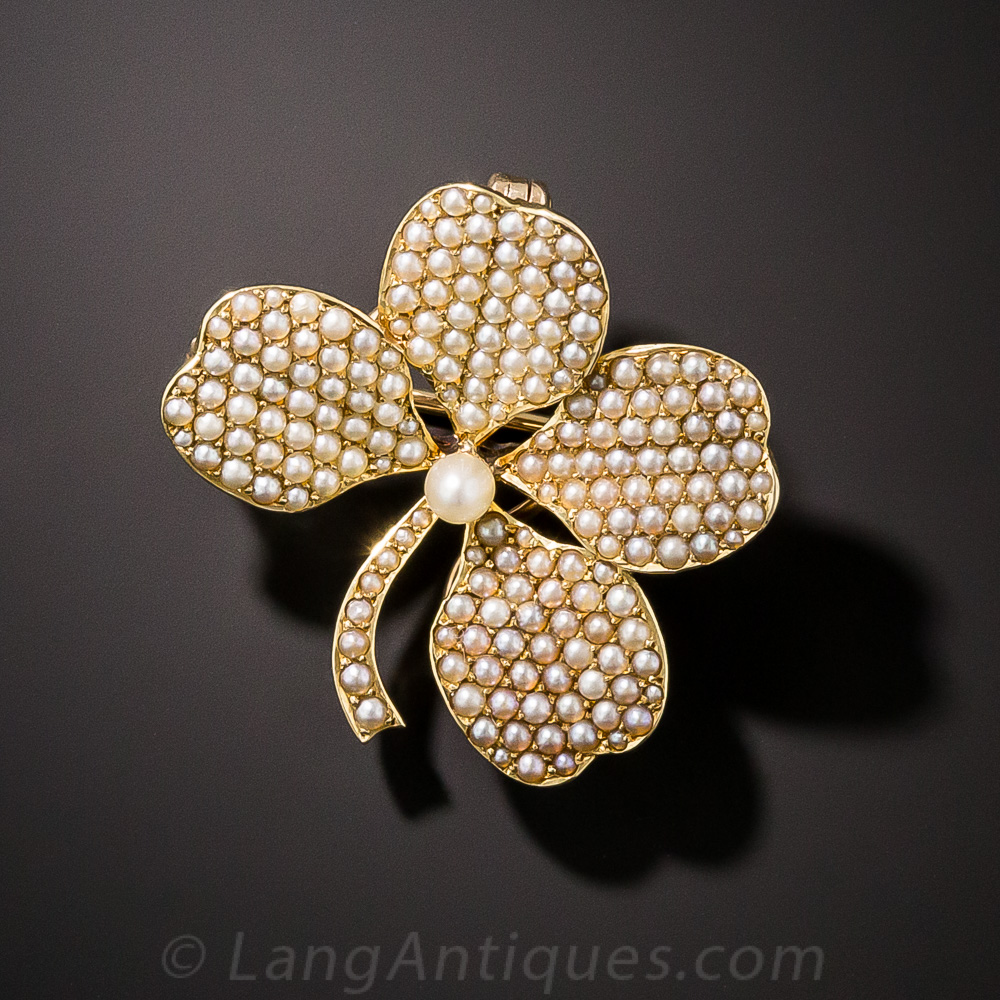 Victorian Seed Pearl Four Leaf Clover