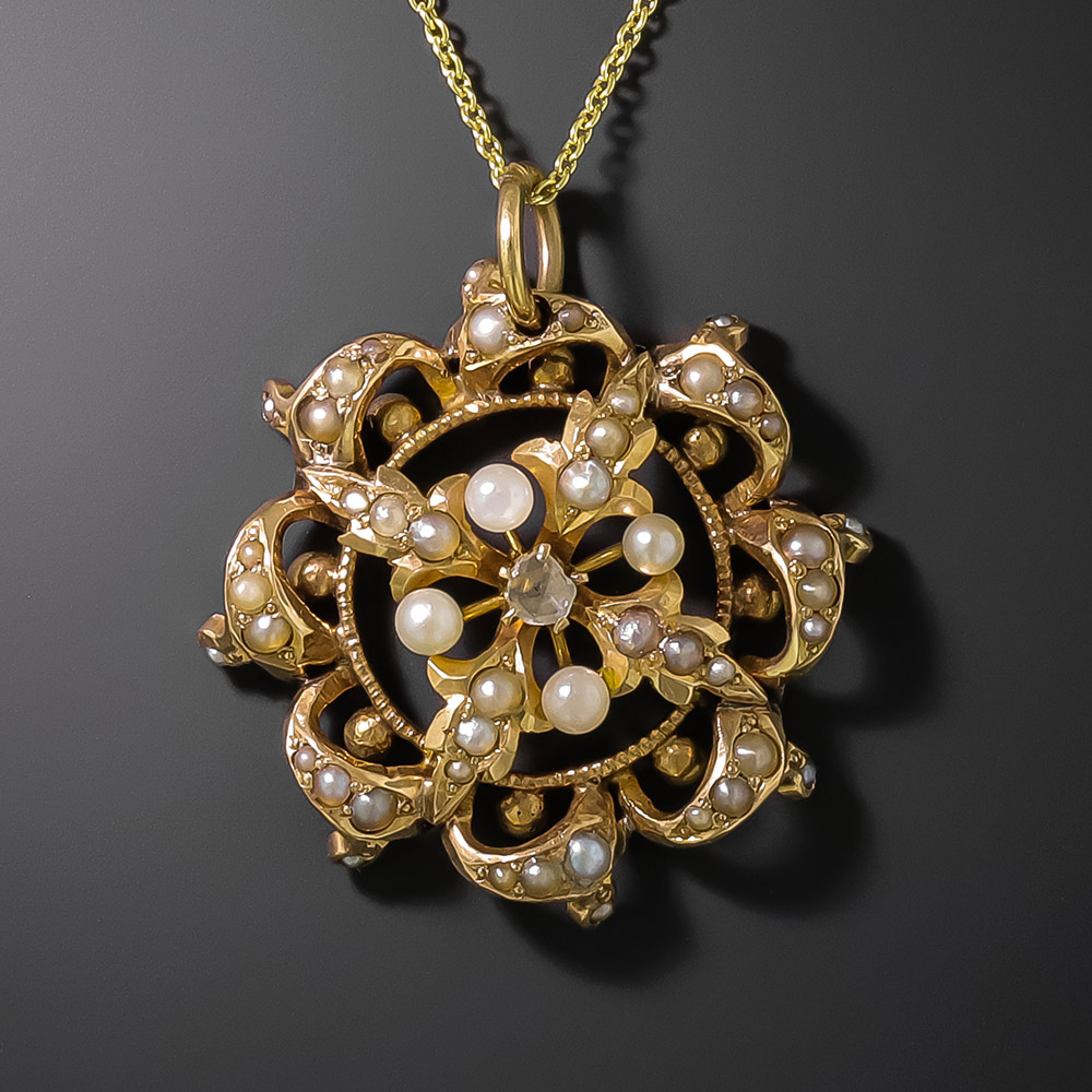 Victorian Seed Pearl Pinwheel Necklace by Bioren Brothers