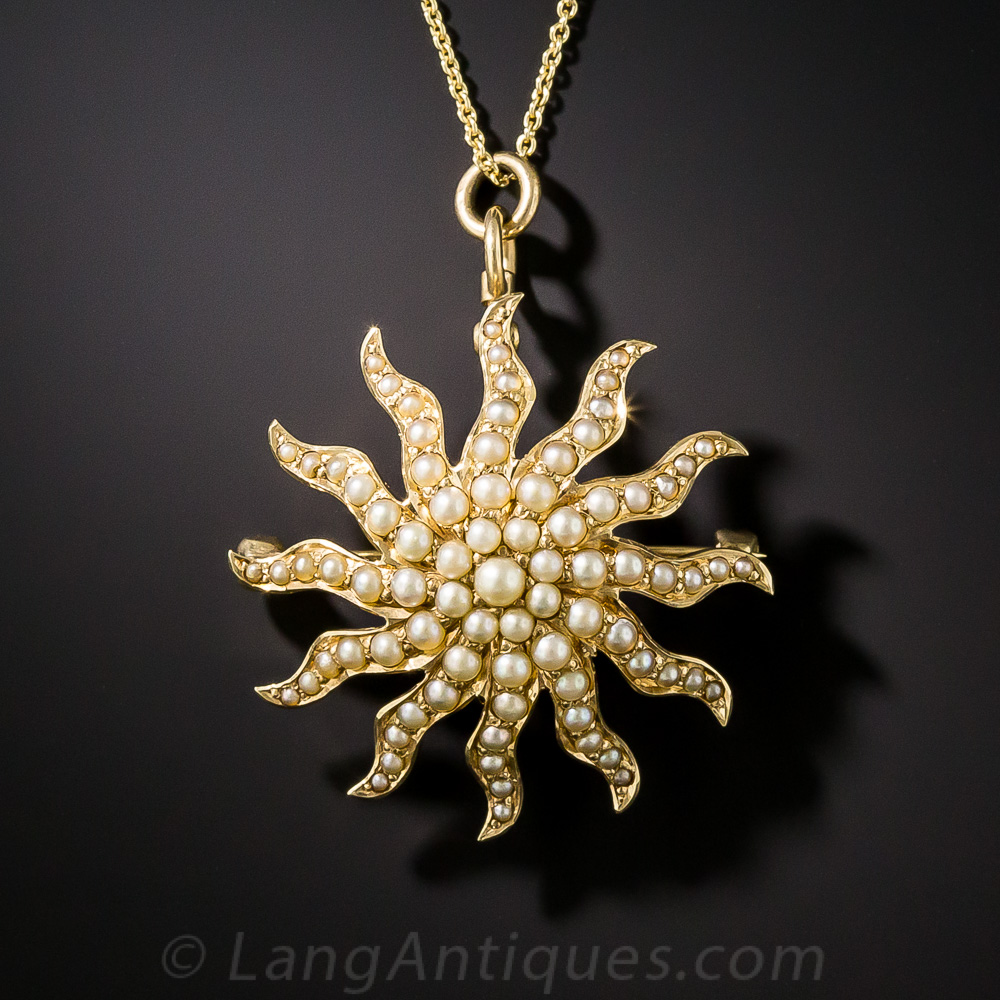 Victorian Seed Pearl Sunburst Pin/Pendant