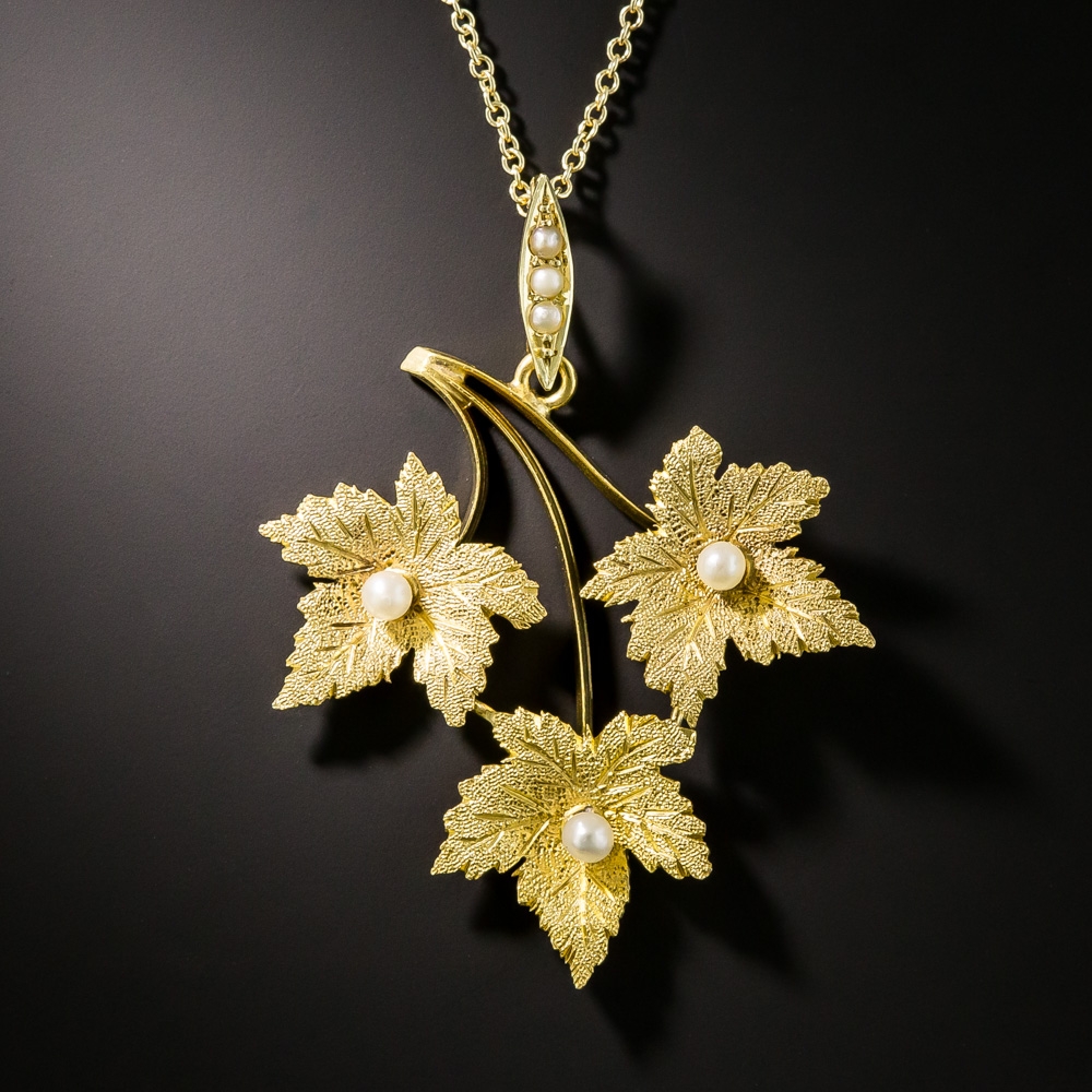 Victorian Seed Pearl Three-Leaf Pendant