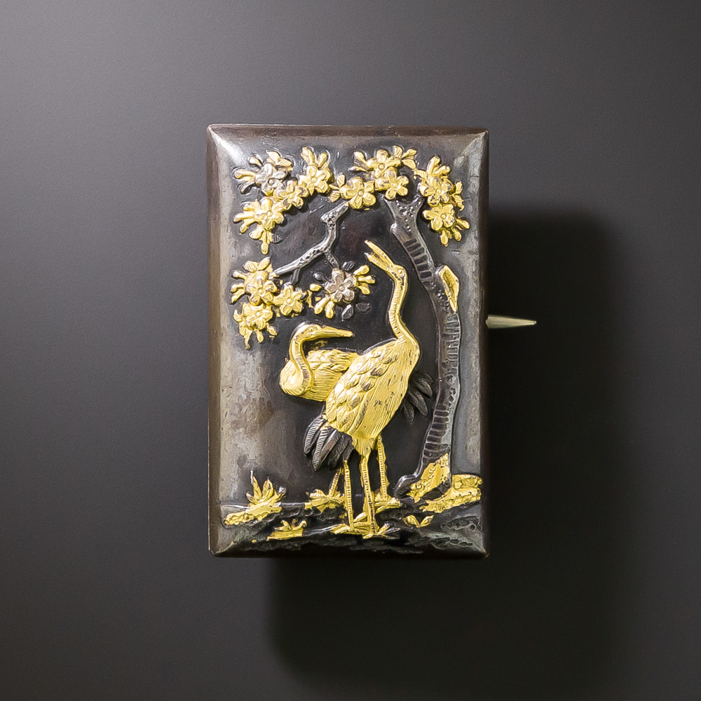 Victorian Shakudo Crane Brooch