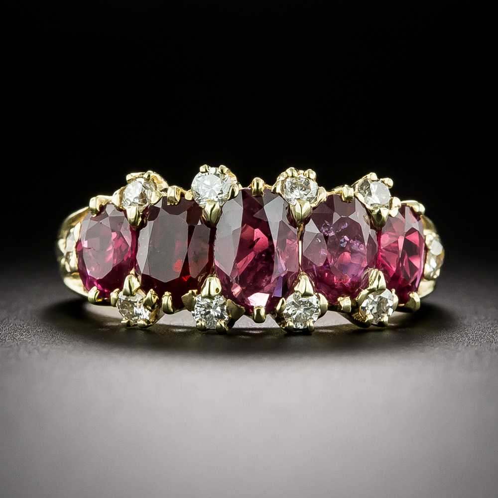 Victorian-Style Five Stone Ruby and Diamond Ring