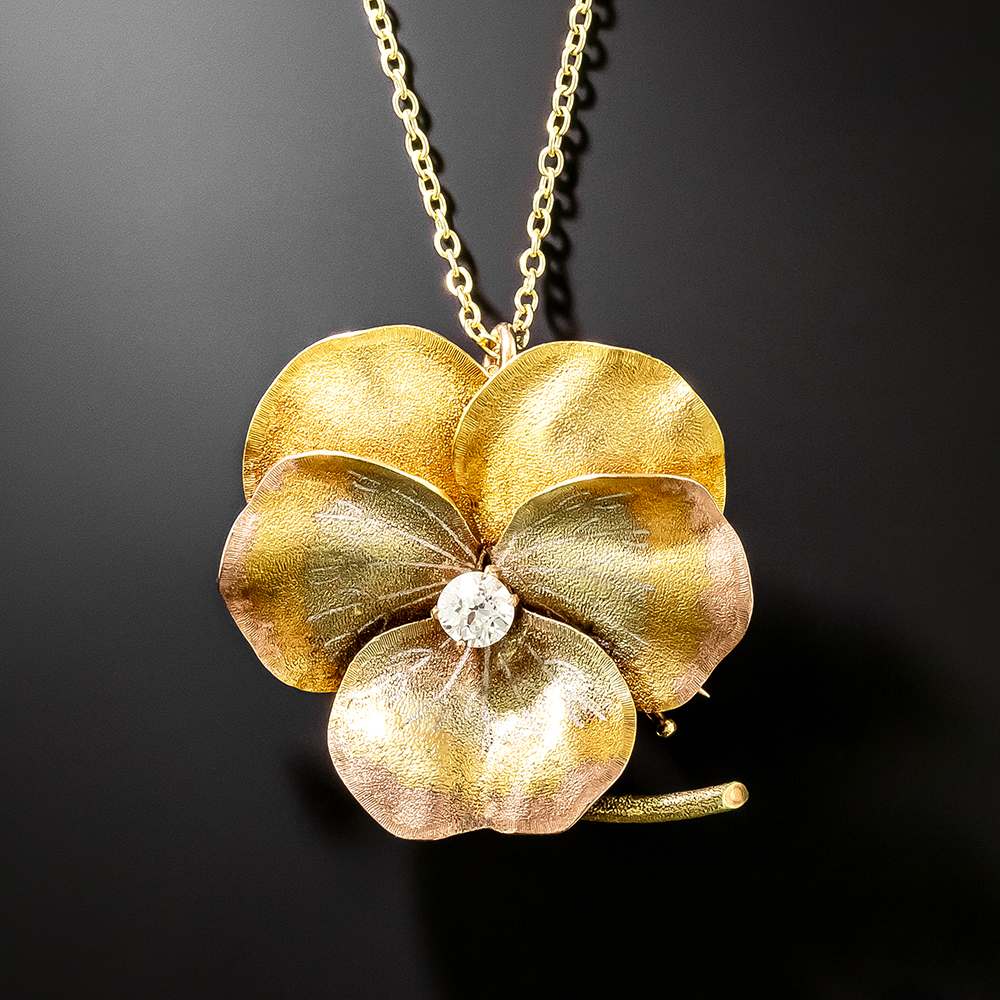 Victorian Tri-Color Pansy Pendant/Brooch by A.J. Hedges