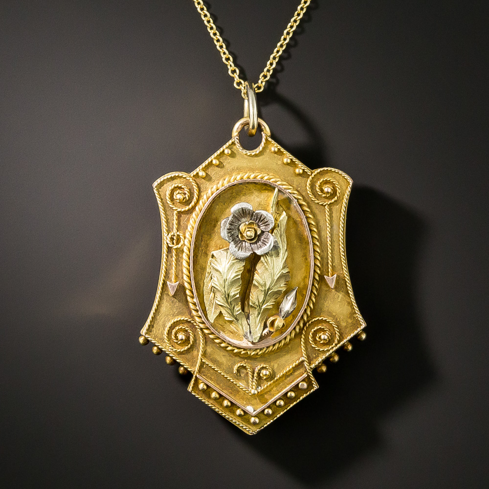Victorian Tri-Tone Gold Floral Motif Locket