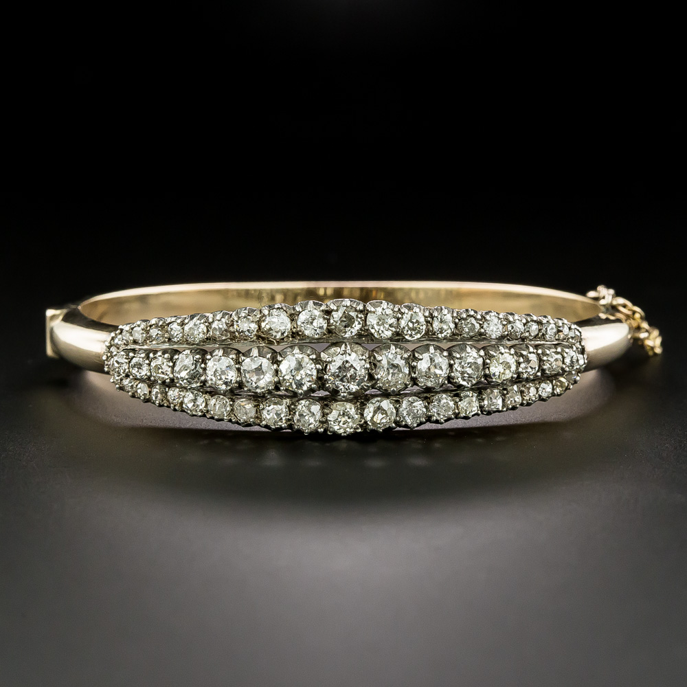 Victorian Triple-Row Diamond Bangle Bracelet