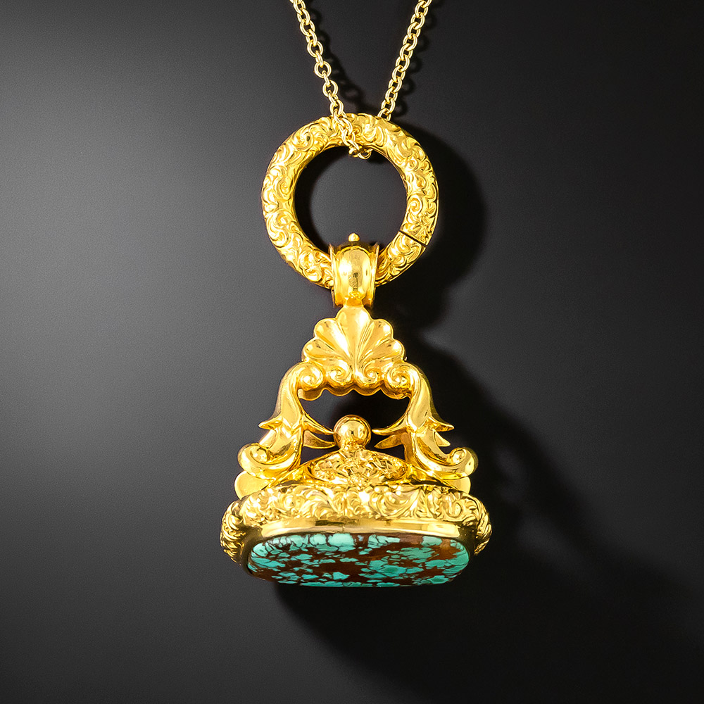 Victorian Turquoise and Gold Fob Necklace