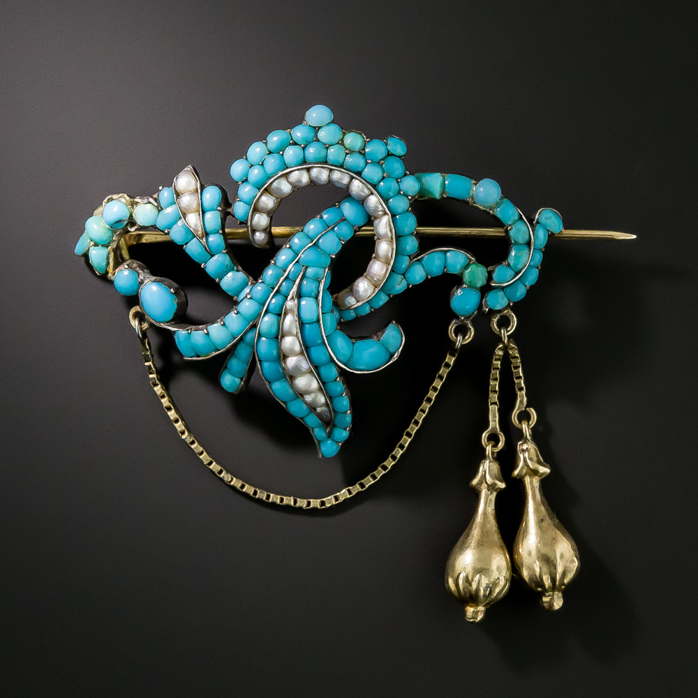 Victorian Turquoise and Pearl Brooch