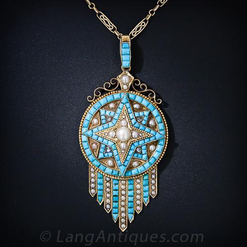 Victorian Turquoise and Pearl Tassel Pendent