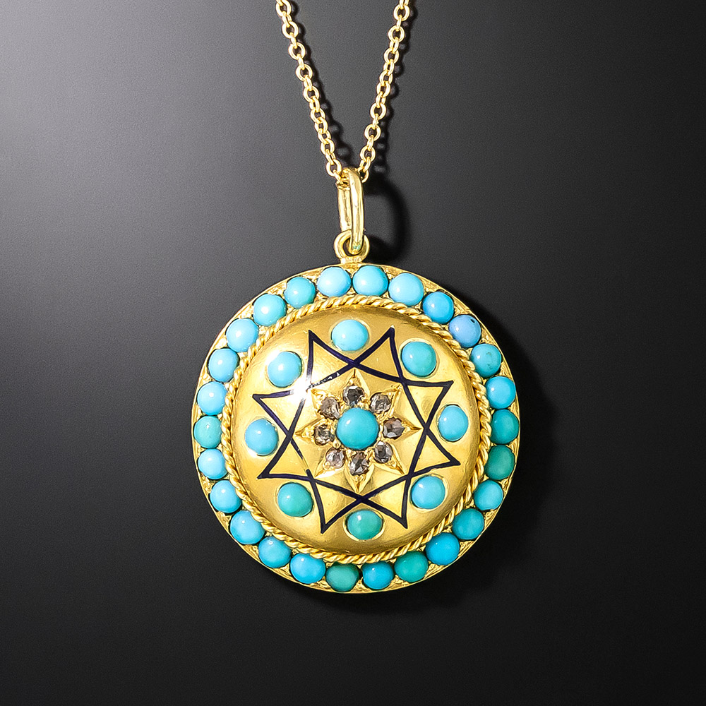 Victorian Turquoise, Diamond, and Enamel Pendant