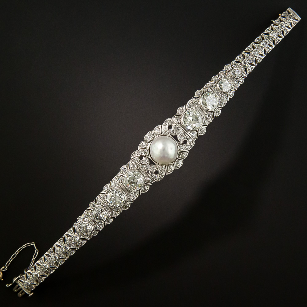 Viennese Natural Button Pearl and Diamond Bracelet c.1923
