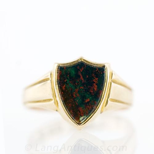 Vintage 15K Gold Bloodstone Shield Ring