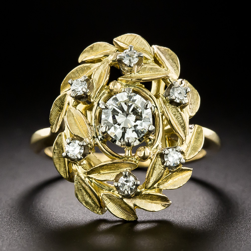 Vintage 1970s Diamond Laurel Leaf Ring by Jabel