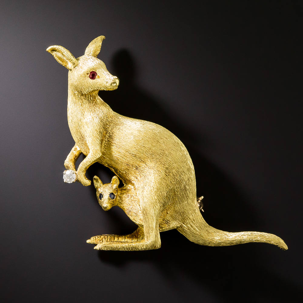 Vintage 1980s Mama Kangaroo with Joey Brooch