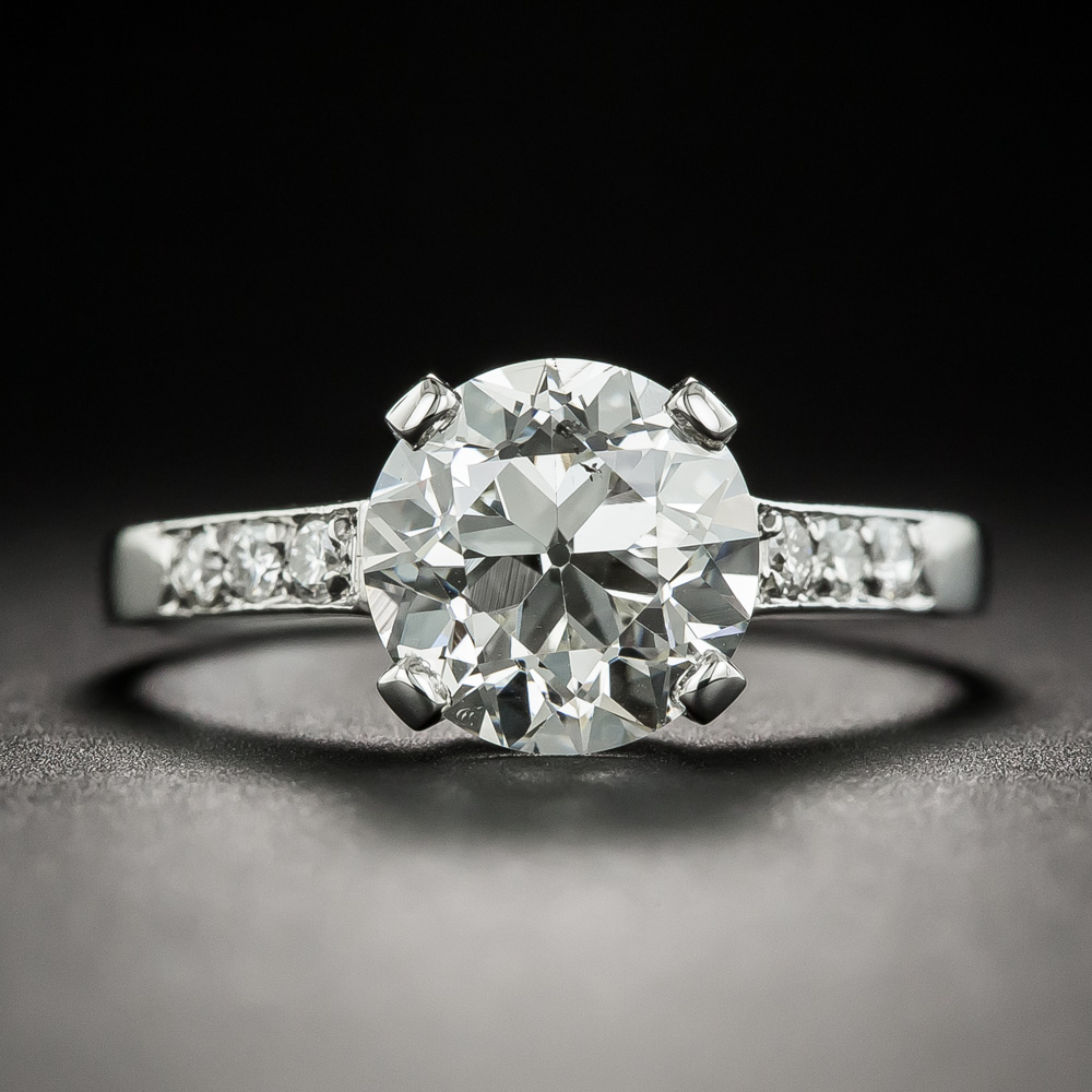 Vintage 2.36 Carat Diamond Platinum Engagement Ring - GIA J SI2