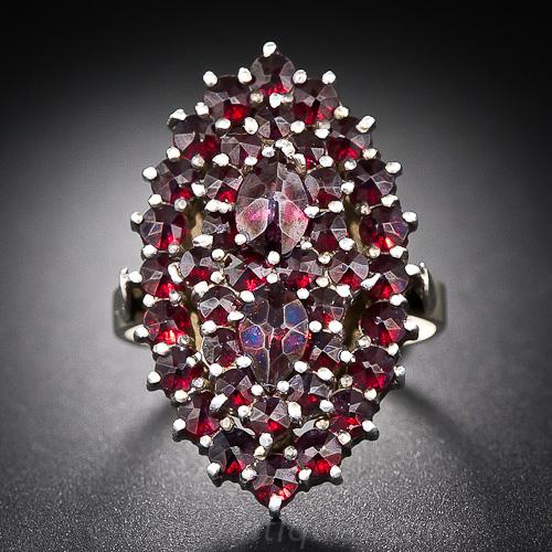 Vintage Bohemian Garnet and Silver Ring