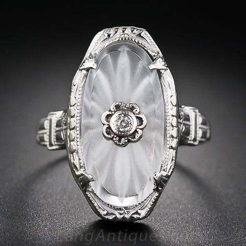 Vintage Carved Quartz and Diamond Ring