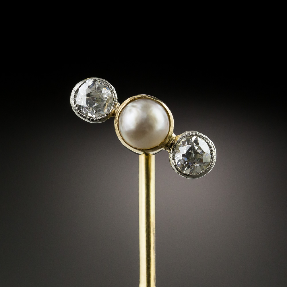 Vintage Diamond and Pearl Stick Pin