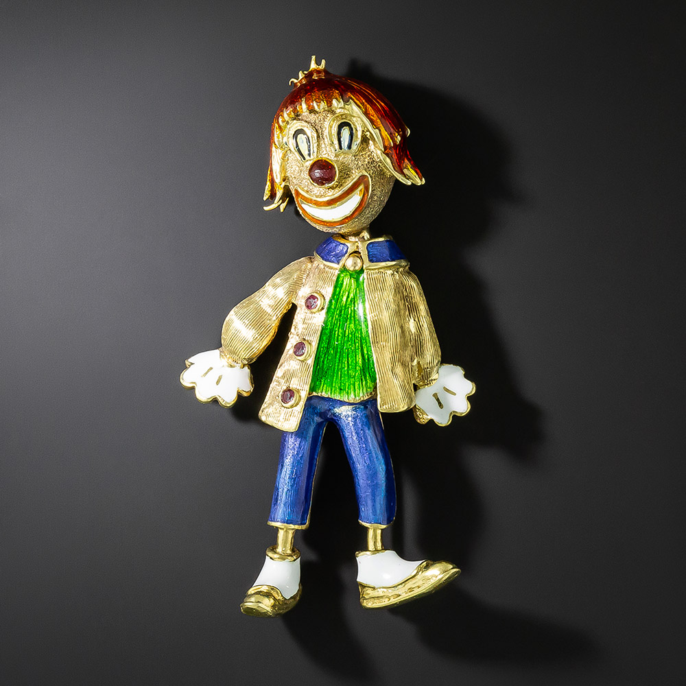 Vintage Enamel Clown Brooch