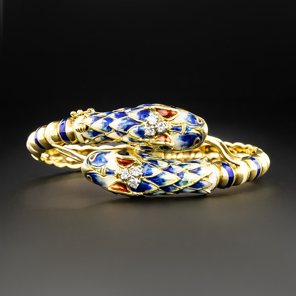 Vintage Enamel Double Snake Bangle