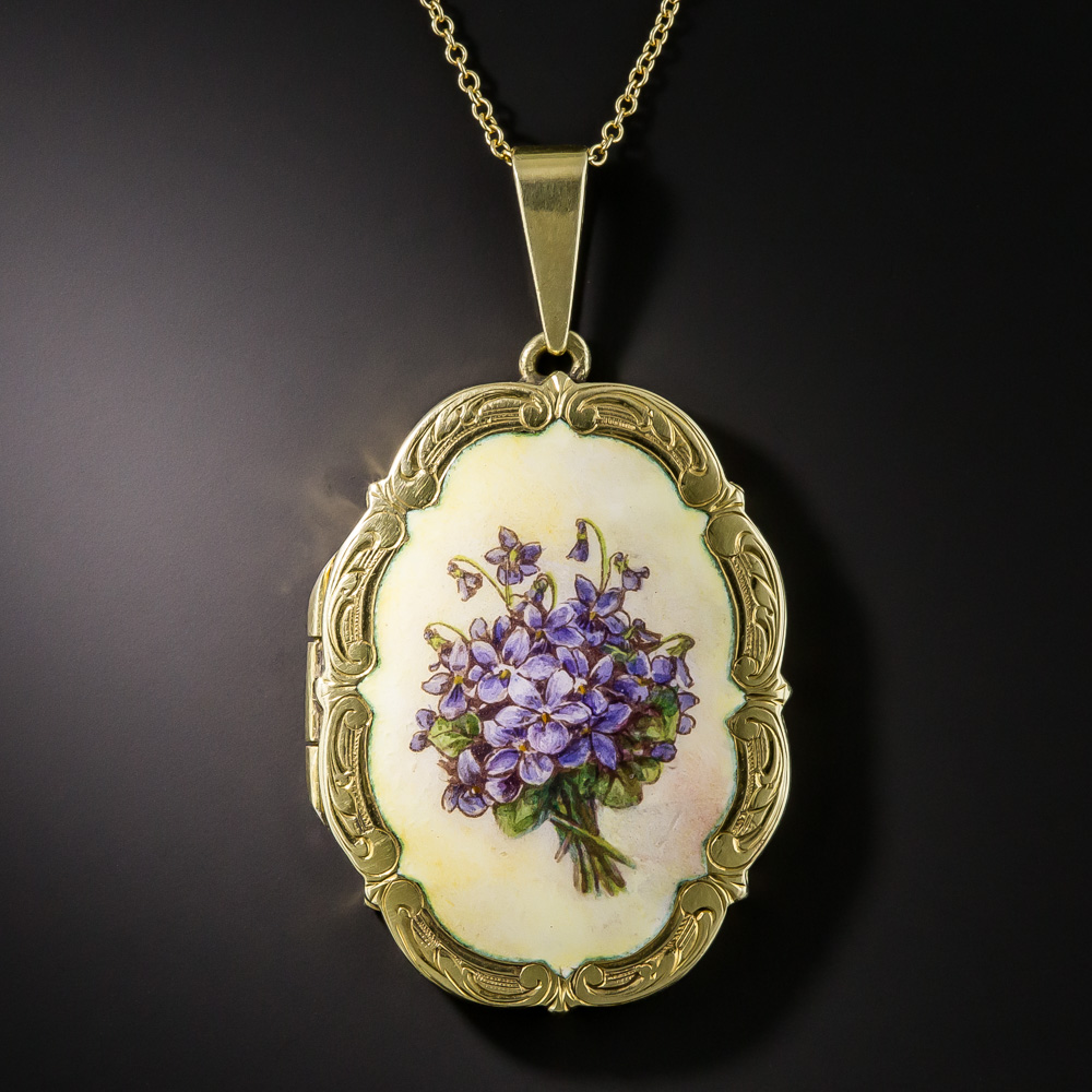 Vintage Enamel Purple Posey Locket, Austrian