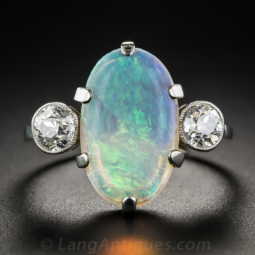 Vintage English Opal and Diamond Ring