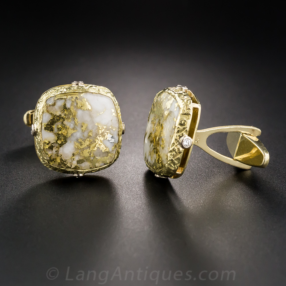 Vintage Gold-In-Quartz and Diamond Cufflinks