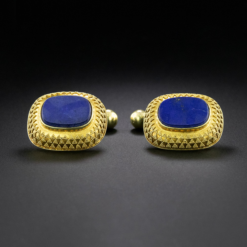 Vintage Lapis Cushion-Shaped Cufflinks
