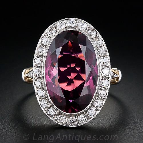 Vintage Large Raspberry Tourmaline and Diamond Ring