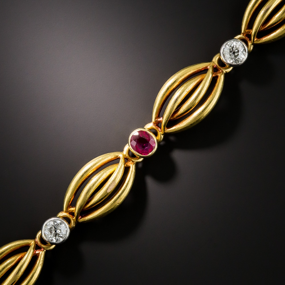 Vintage Natural Burma Ruby Diamond Bracelet