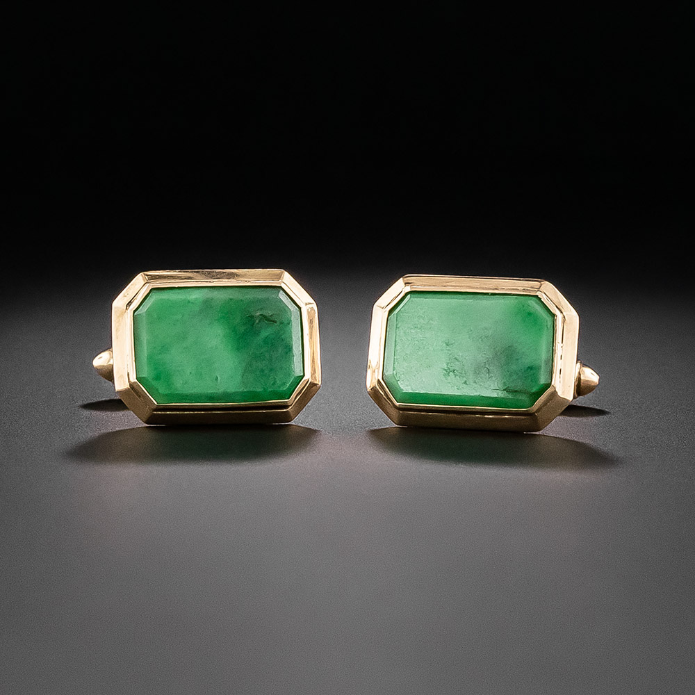 Vintage Natural Burmese Jade Cufflinks