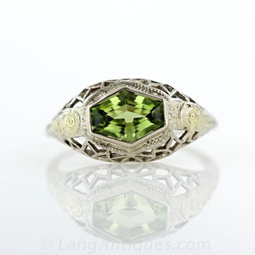 Vintage Peridot Filigree Ring, Circa 1920's