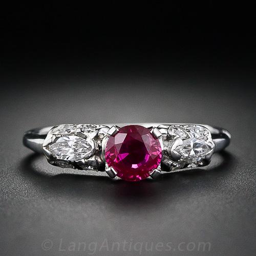 Vintage Ruby Platinum and Diamond Ring