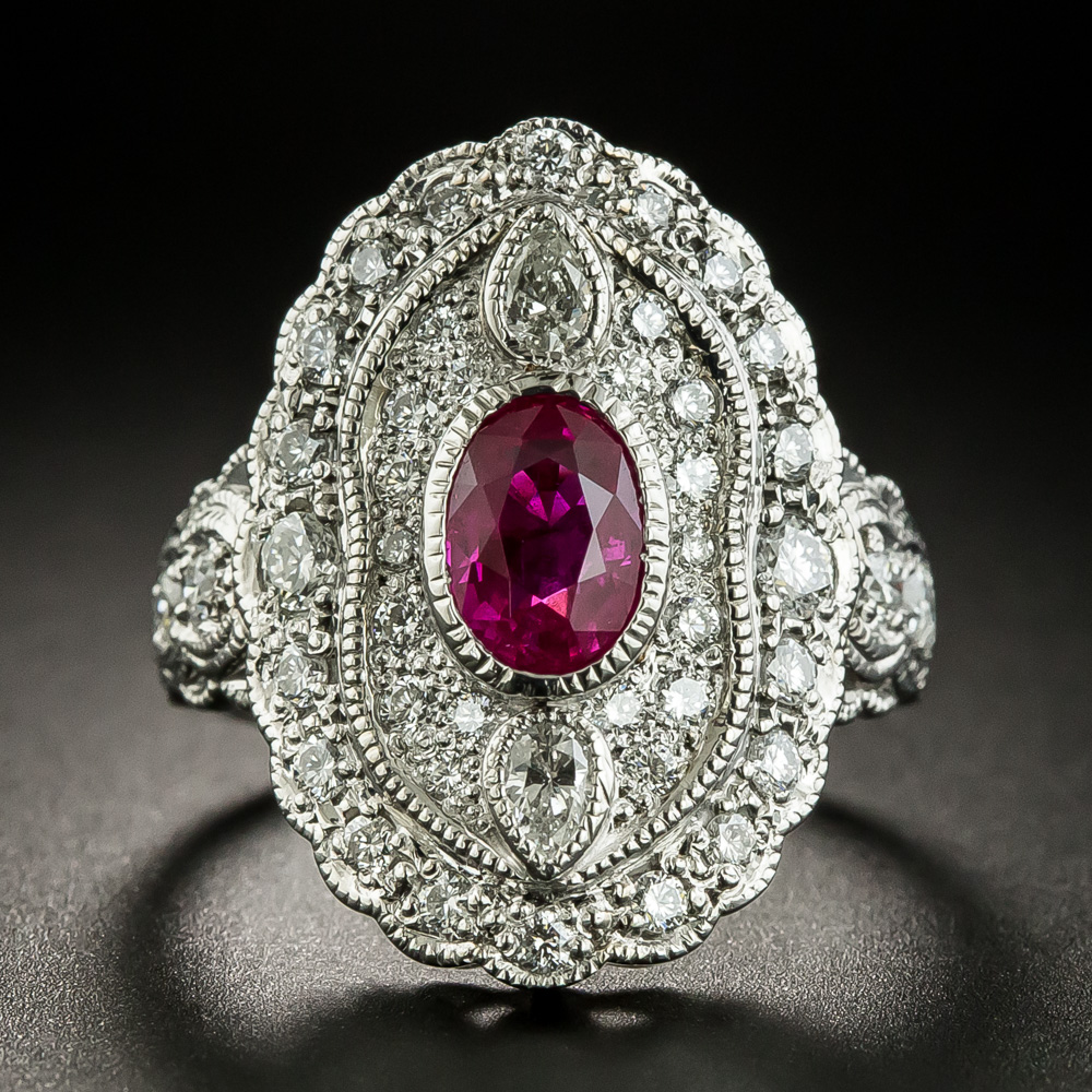 Art Deco Style Burmese Ruby and Diamond Dinner Ring