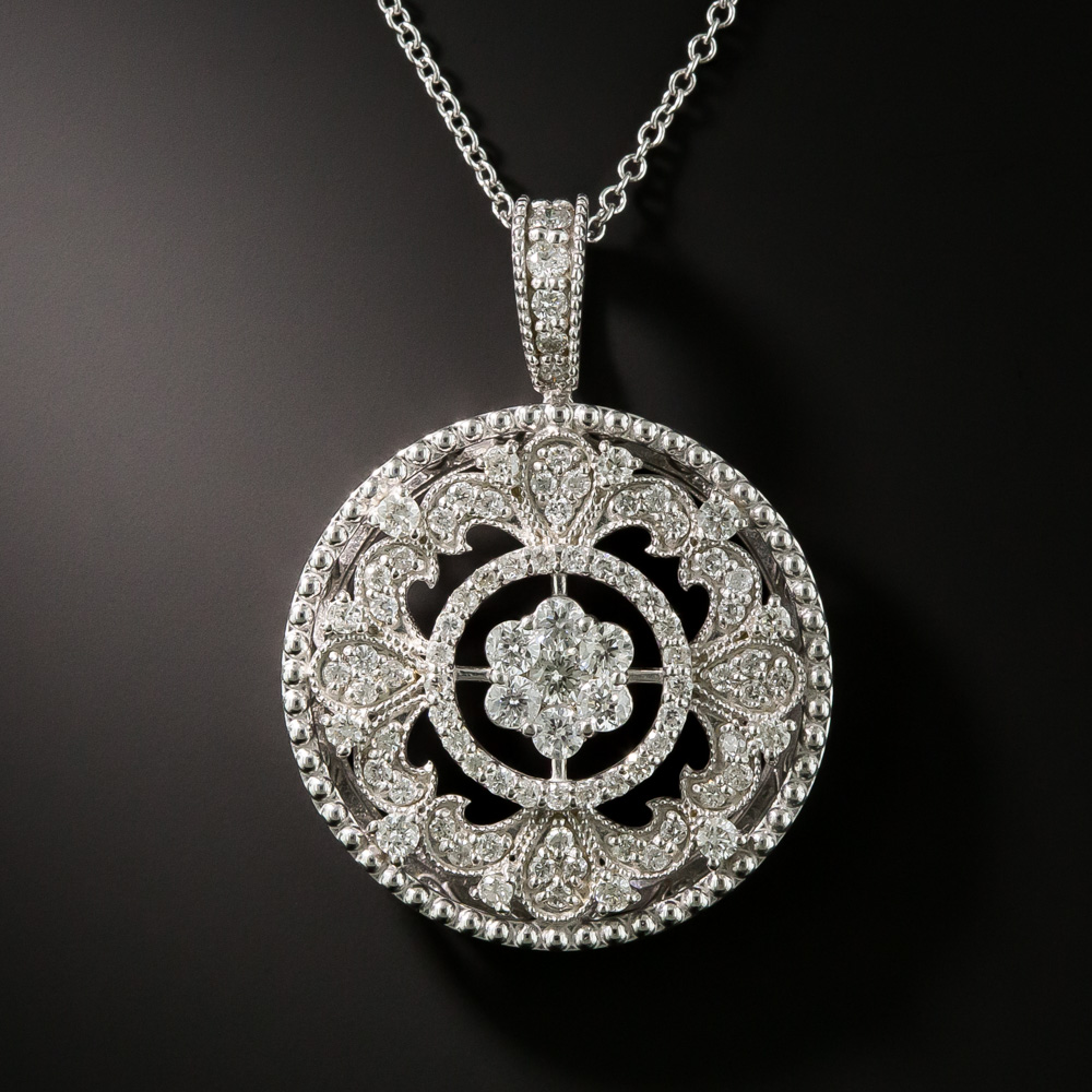 Vintage Style Diamond Floral Motif Drop Necklace